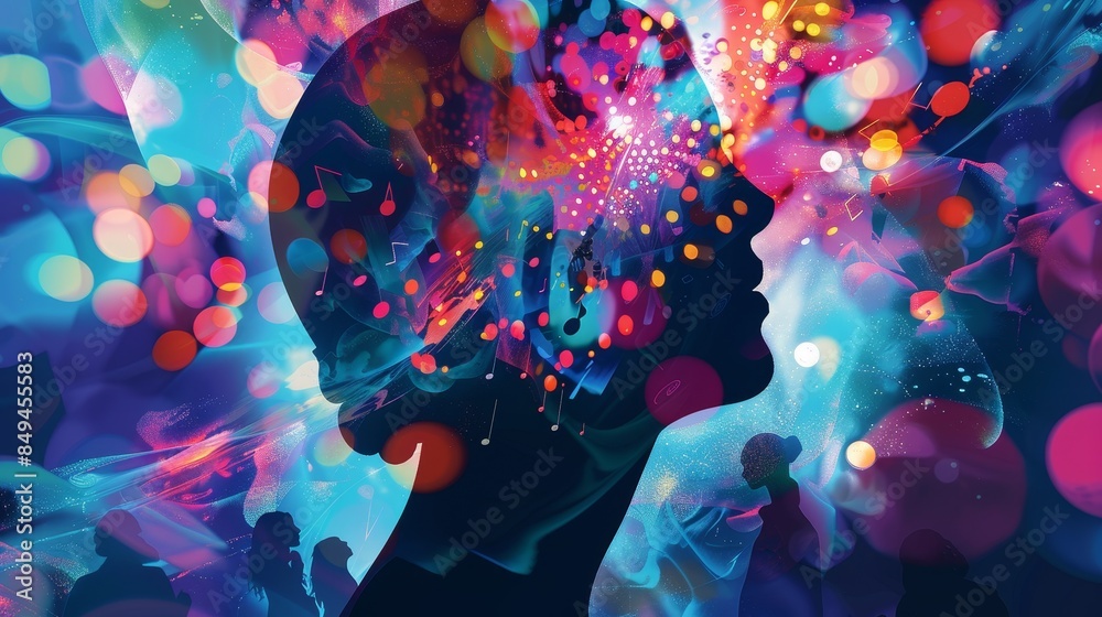 Artistic representation of a divided human head, showing inside a ...