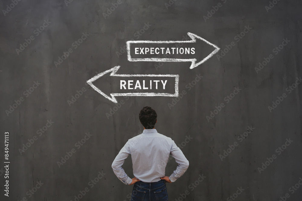 Reality Vs Expectation Concept Difference Between Unrealistic Expectations And Real Life Stock