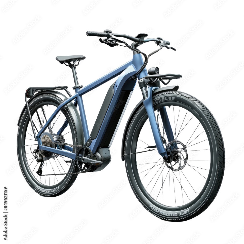 Blue modern mid drive motor e bike pedelec on white background ...