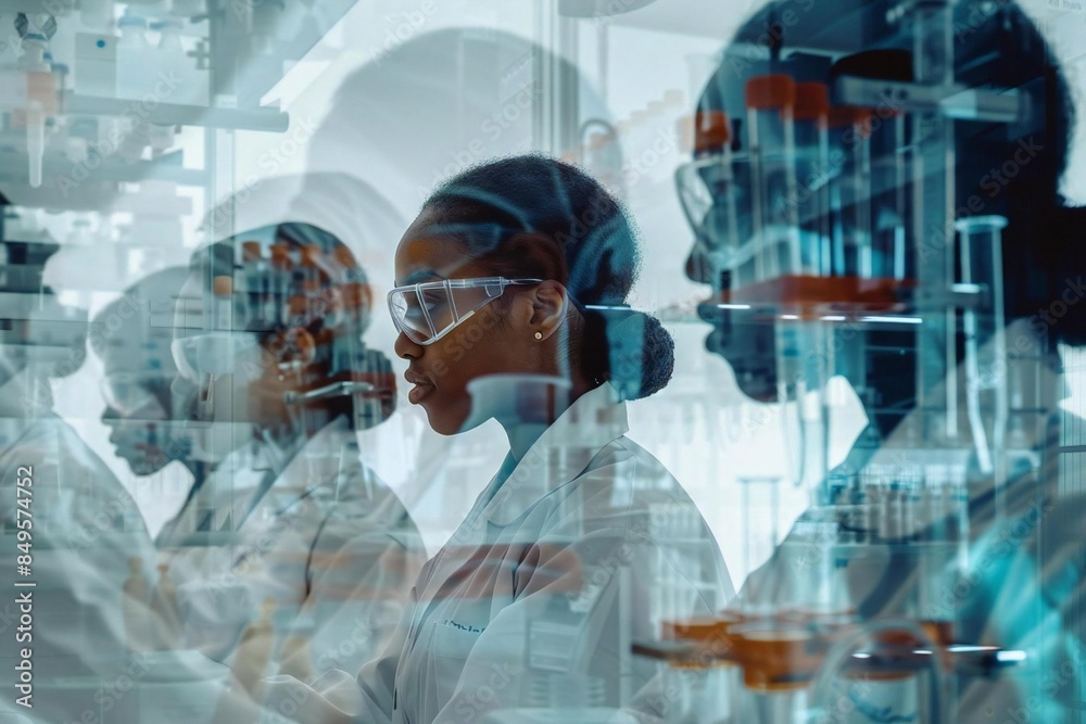 group of diverse scientists, both men and women of various ethnicities, are collaborating to ...