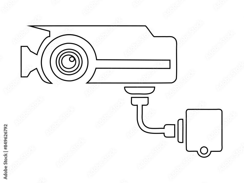 Black outline illustration of a security camera isolated on white ...