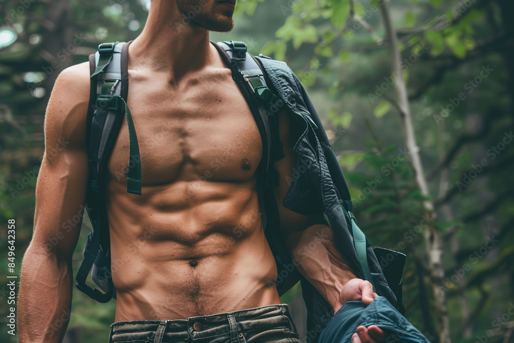 Man Six Pack Posing during hike Ripped Muscular Fit Toned Shirtless ...