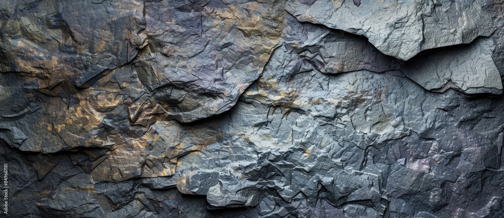 Dark gray rock face with a rugged and textured surface, creating a ...