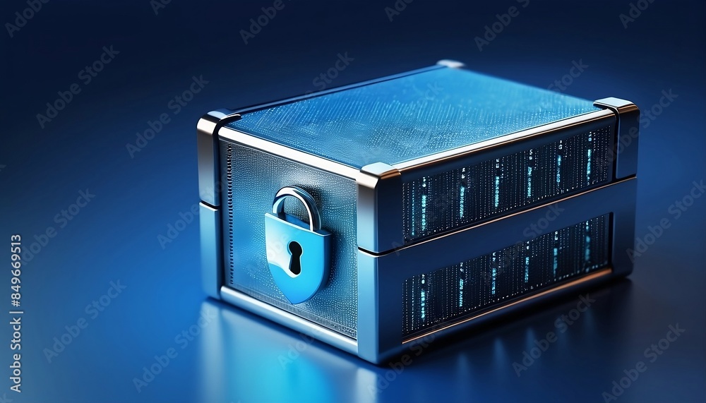 Protected Server Network with a Shiny Lock on Blue Background. Concept Network Security, Server ...