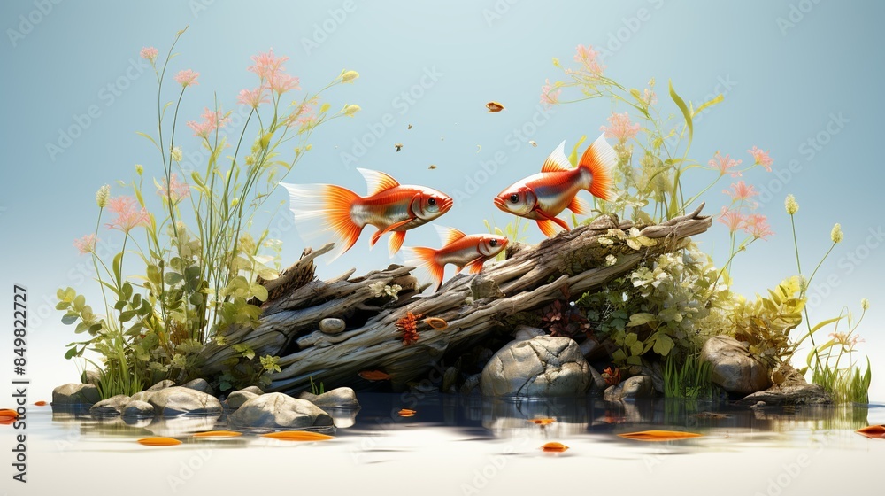 Gnomes fishing in a tranquil pond, patiently waiting for a nibble while ...