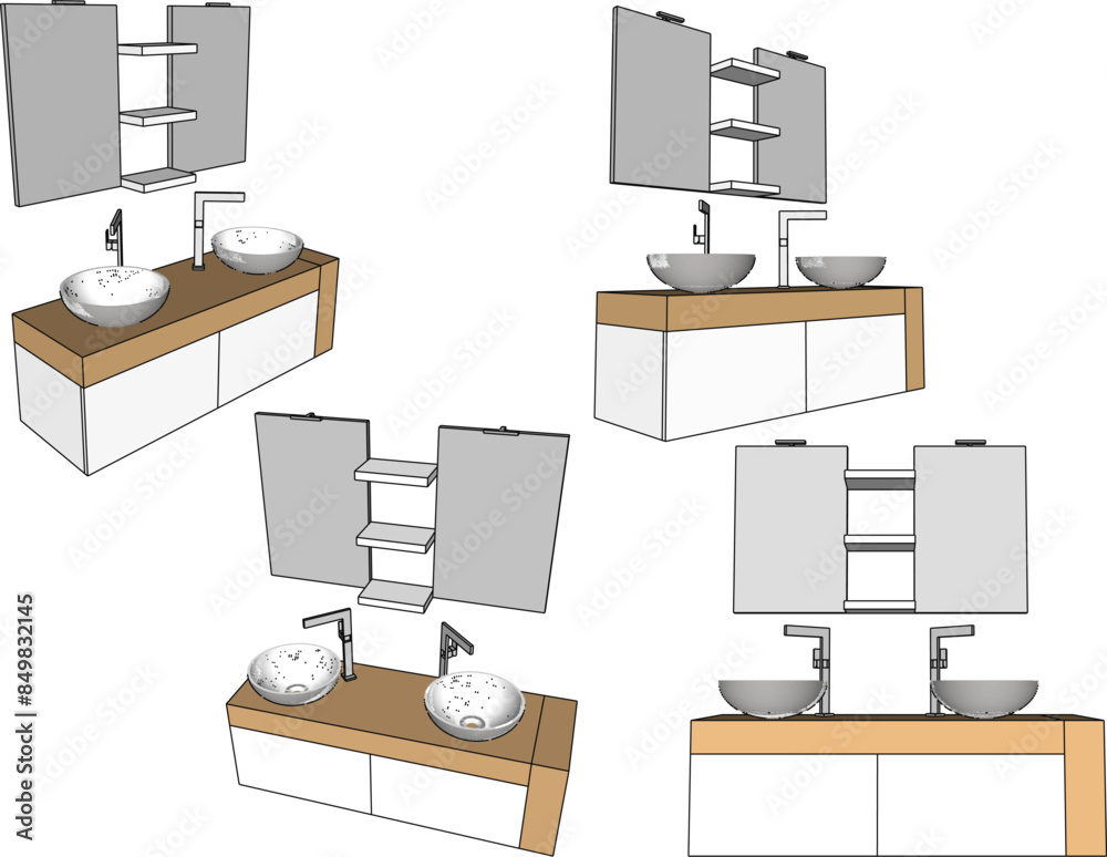Vector illustration sketch of modern minimalist hand washing sink ...