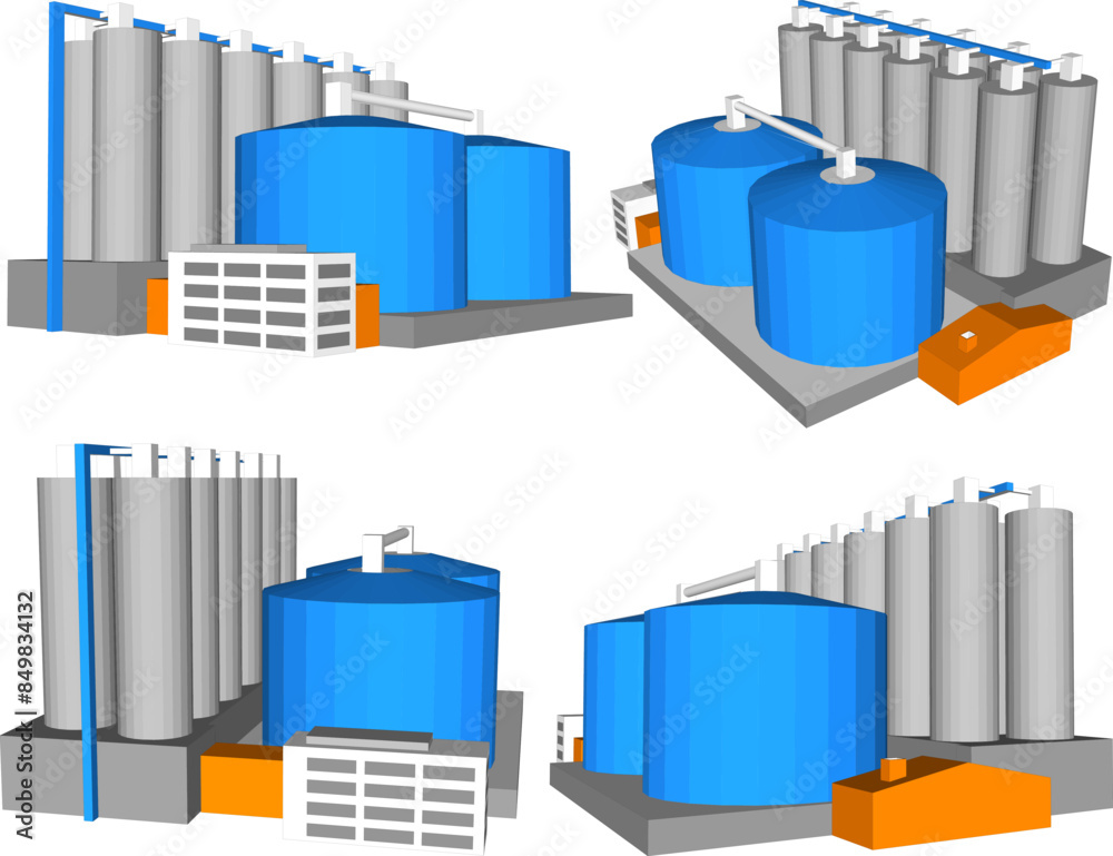Vector illustration sketch of oil refinery storage tank design drawing ...