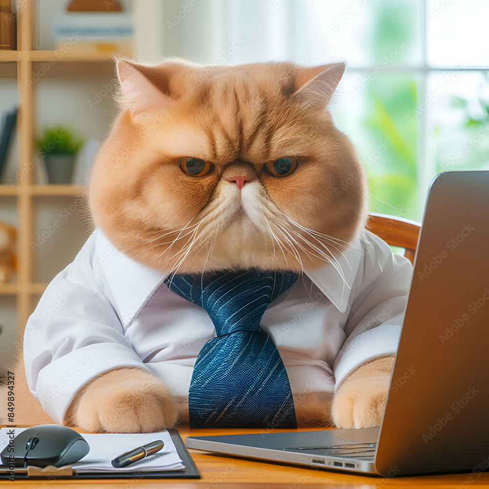 Cute Charming Angry Upset Dissatisfied Fat Cat Kitten Boss Wearing Tie ...