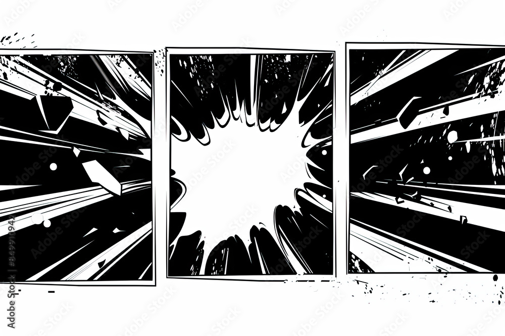 Black and white comic template, retro, bold outlines, various shapes ...