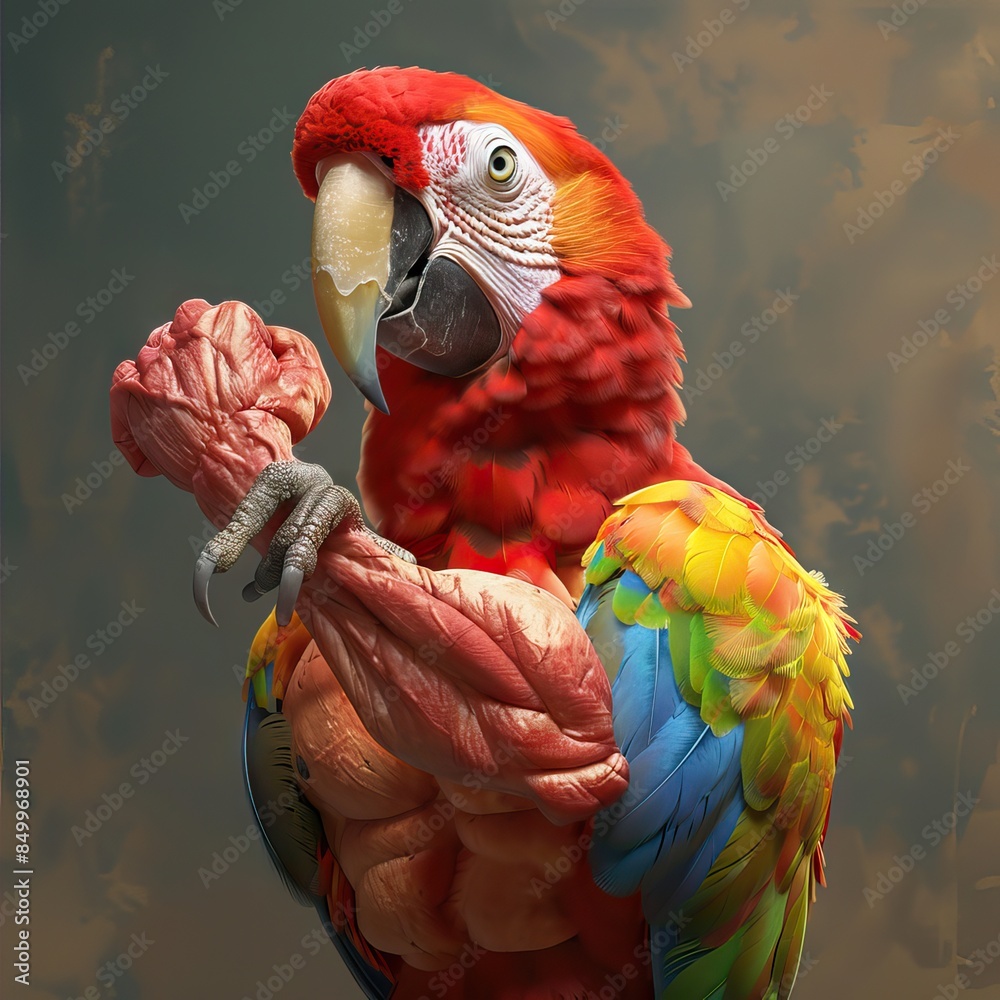 A muscular parrot showing off its biceps, blending strength and avian ...