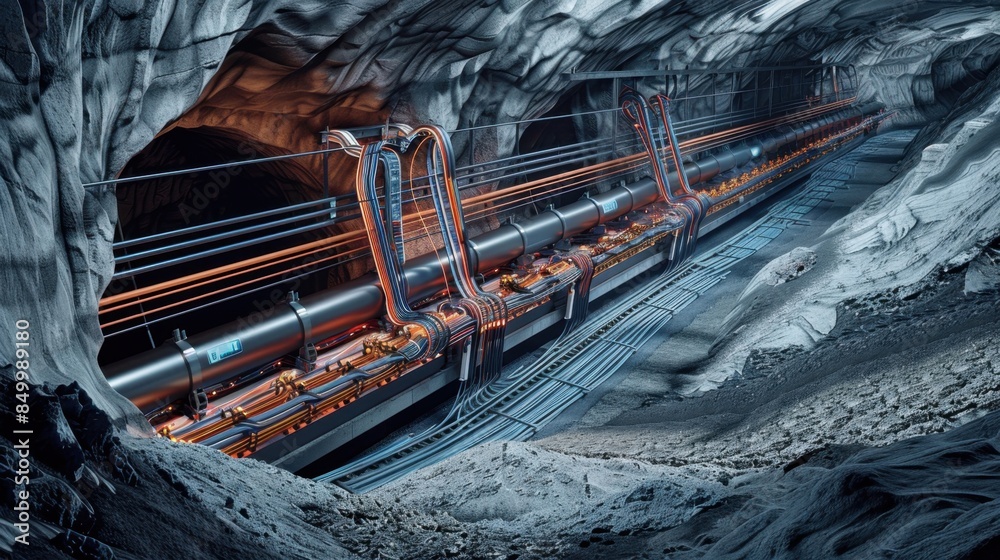 Create a cross-sectional view of an underground cable tunnel, revealing ...