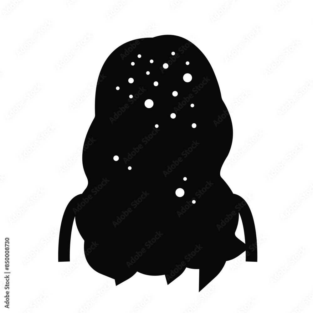 Dandruff small dry skin flakes icon illustration with black outline isolated on square white ...