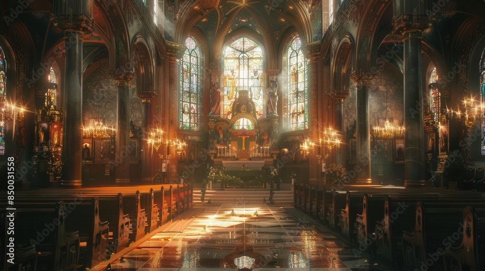 Explore the Grandeur of Architectural Symmetry with Warm Amber Lighting ...