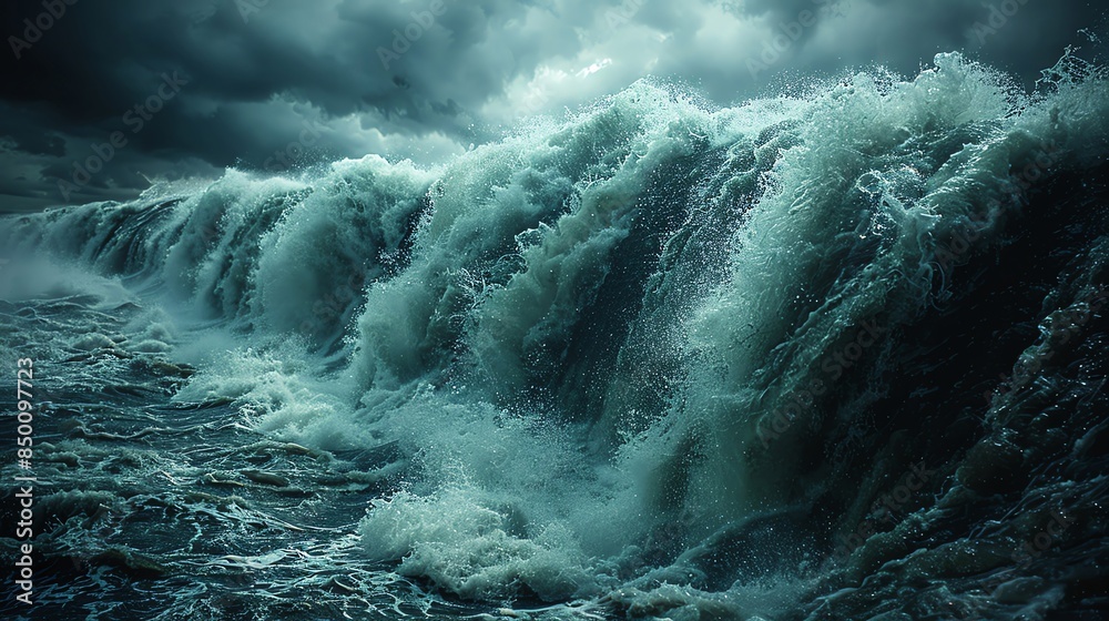 Overflowing dam with water cascading powerfully, dramatic flow against ...