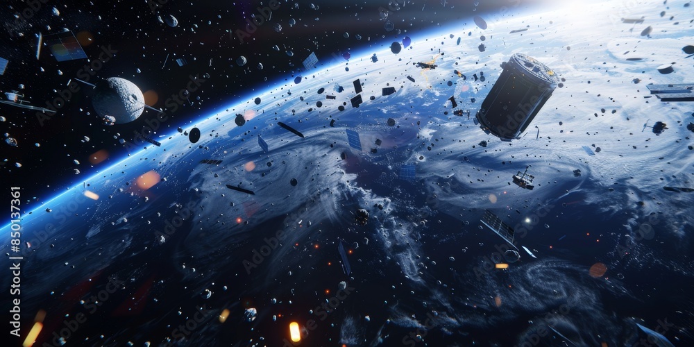 Space Debris: A 5K 3D Illustration of Orbital Junk. This striking ...