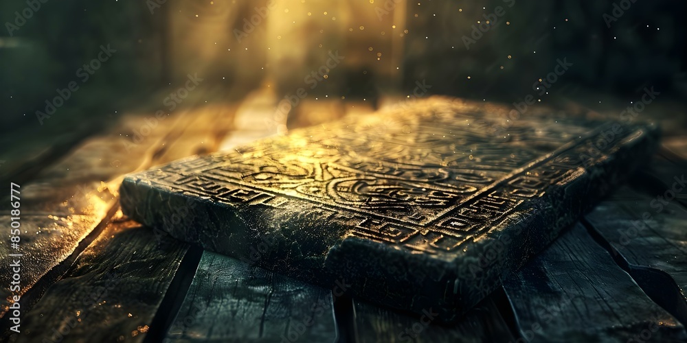 Mysterious hieroglyphic stone tablet background with ancient cryptic ...