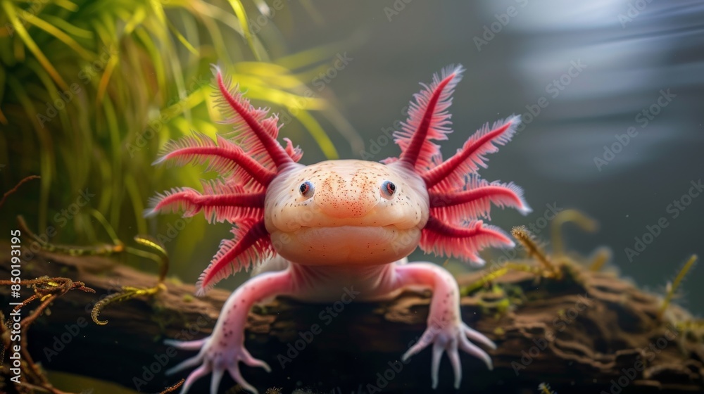 Axolotl, a cute aquatic salamander with a unique smile, can regenerate ...