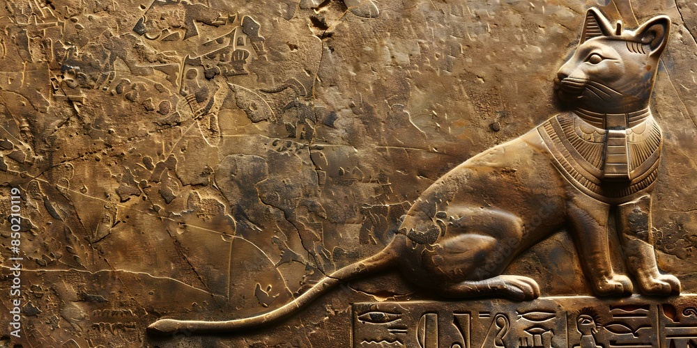 Depiction of the ancient Egyptian goddess Bastet as a celestial lioness ...