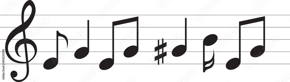 Music note sheet with abstract melody, transparent, png. Music notes ...