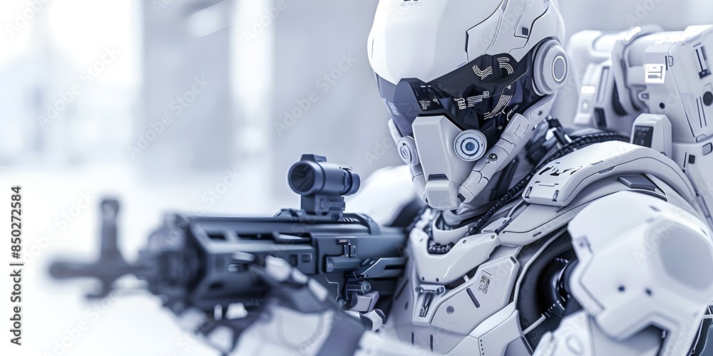 3D soldier robot statue with gun helmet and combat gear for protection ...