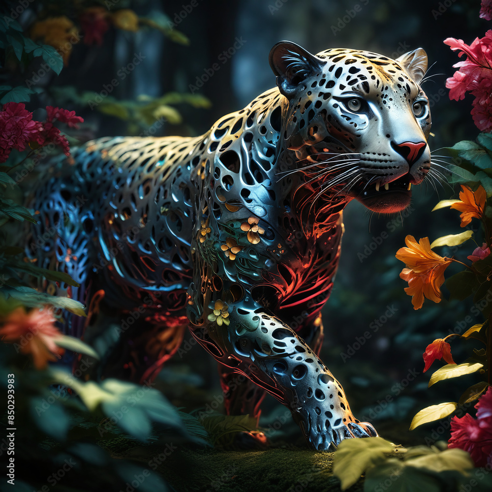 High-Tech Cyber Jaguar in Neon Jungle: High-Resolution Digital Art ...