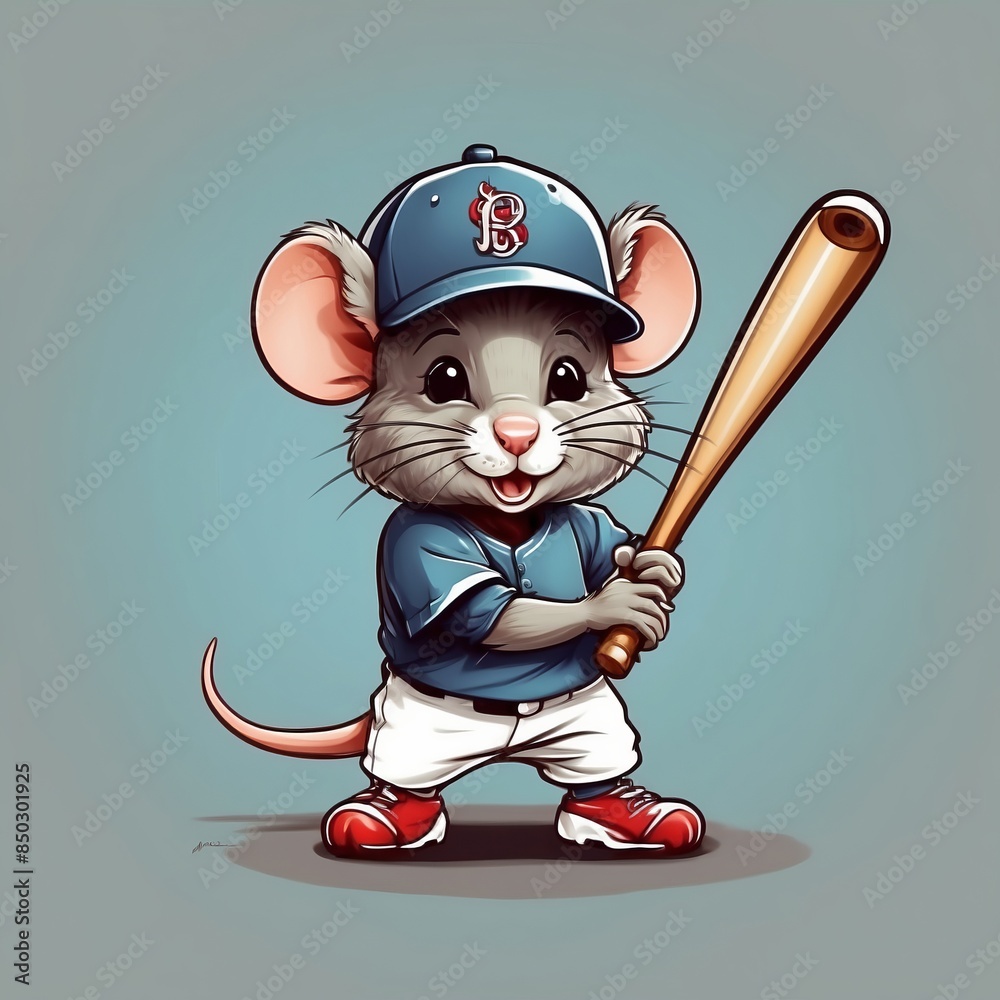 Cute baby mouse baseball player Vector Logo little animal character ...