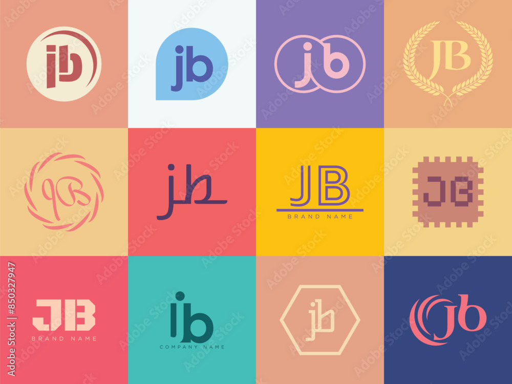 JB logo company template. Letter j and b logotype. Set different ...