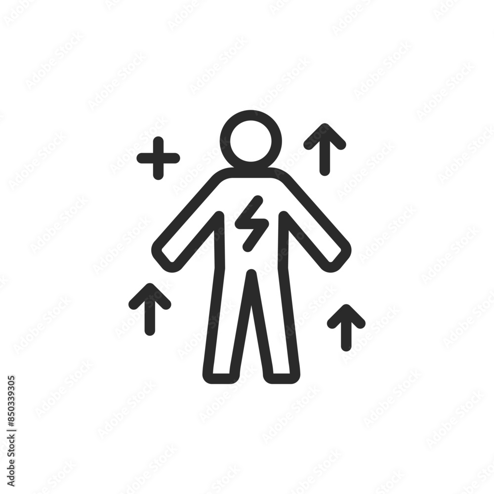 Increase in body energy, linear style icon. Person with lightning bolt ...