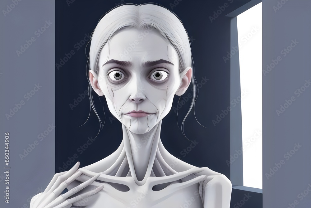 an image of a young anorexic woman, very skinny, sick, thin, alone ...