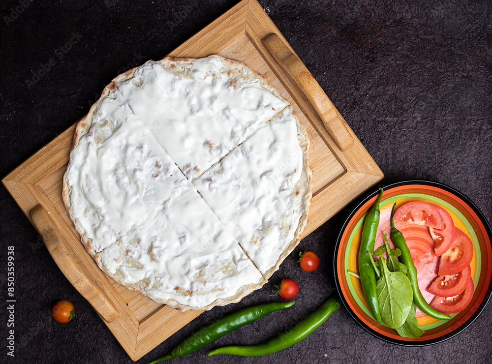 Manakeesh, Turkish arabic pizza, flat bread topped with Akkawi cheese ...