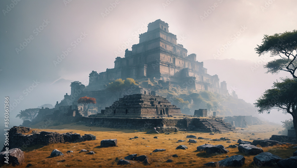 Ancient ruins cloaked in mist, echoing the stories of forgotten ...