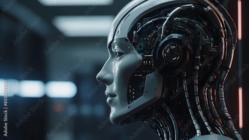 Artificial intelligence and Automated machine learning language blue digital user interface with ...