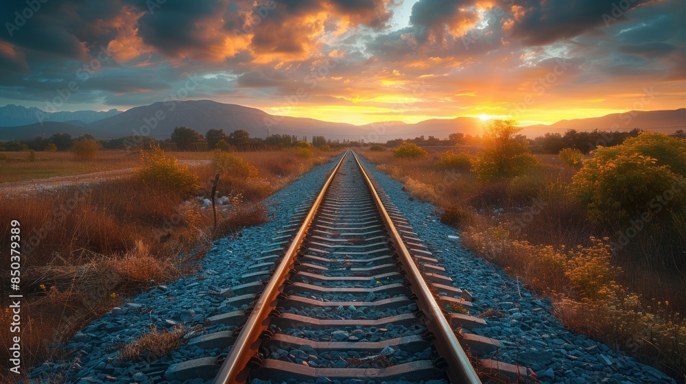 Rails lay the path forward, realistic, Stock Photo | Adobe Stock