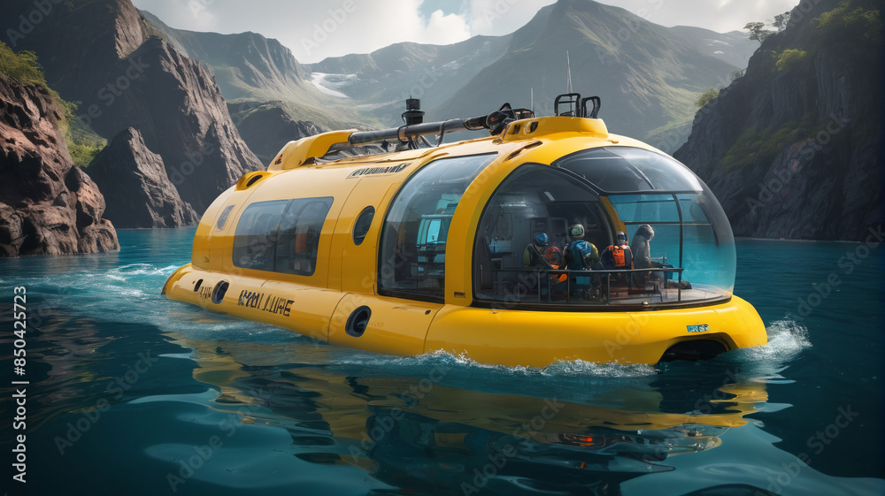 State-of-the-art submersible pod, equipped with advanced life support ...