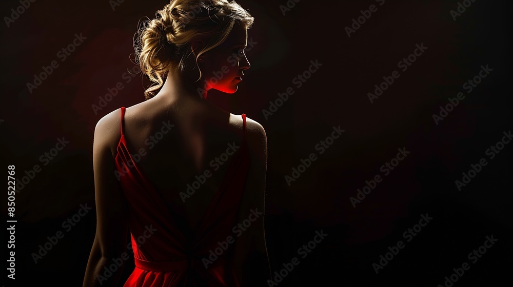 Sexy Blond Hair Woman in Red Dress Back Side view Beautiful Blonde Girl ...
