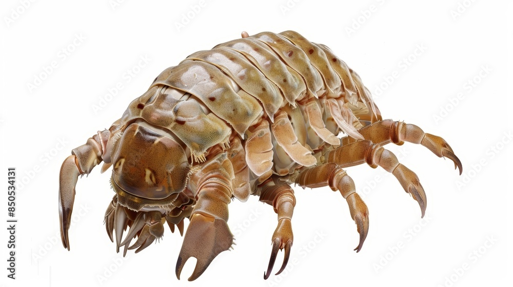 Giant isopod crawling on the seafloor, a deep-sea creature with a hard ...