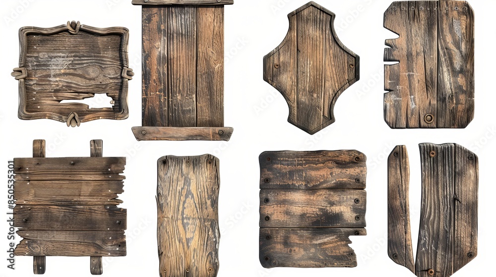 Wooden signboards in various shapes with realistic textures, perfect ...