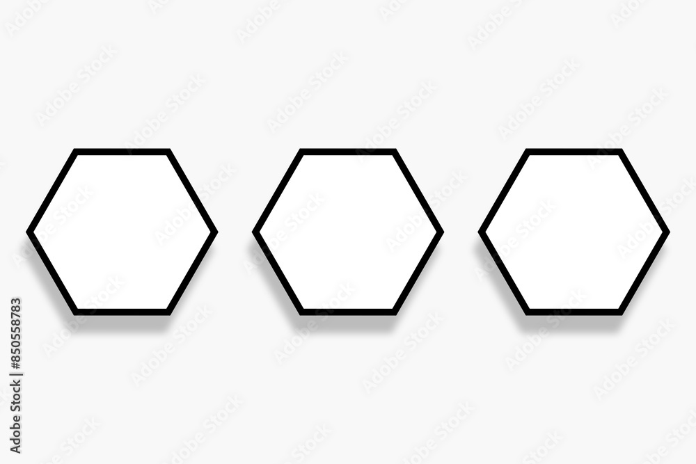 3 Polygon photo frames template of hexagon shapes with a black border ...