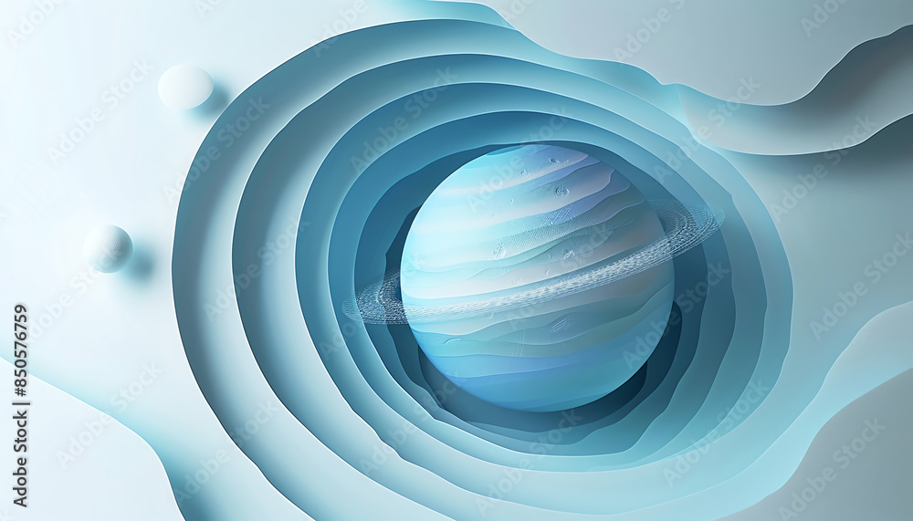 Craft a paper cut design of Uranus, focusing on its pale blue color and ...