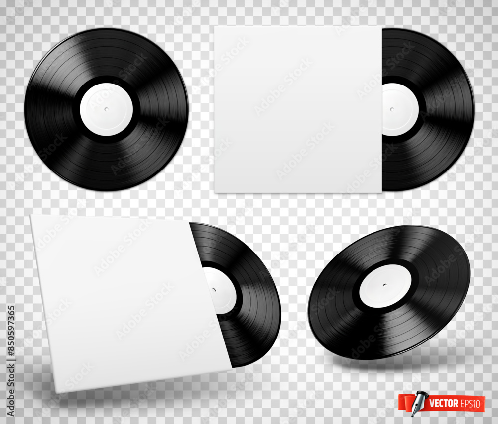 Vector realistic illustration of vinyl records on a transparent ...