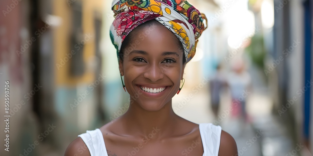 AfroBrazilian woman in colorful turban smiling in Salvador Bahias ...