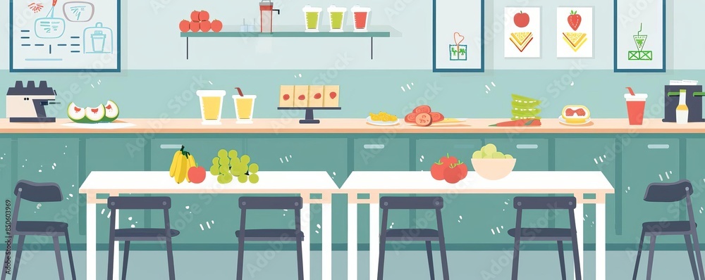 cafeteria lunch flat design front view healthy eating theme cartoon ...
