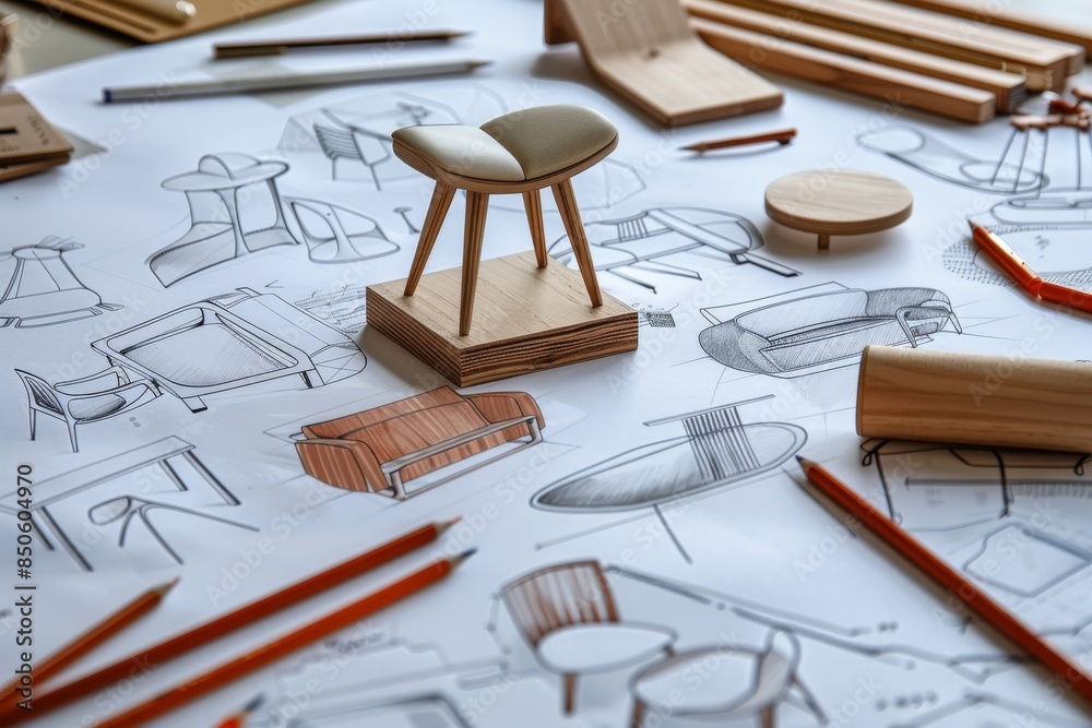 Interior design sketching drawing design development product plan draft ...