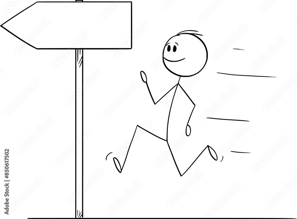 Runner running at direction following arrow, vector cartoon stick ...