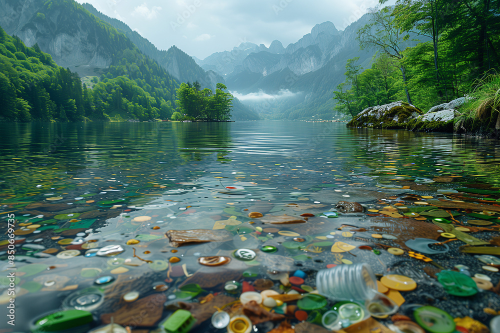 Stock-Foto „High-resolution image of microplastic pollution in a ...