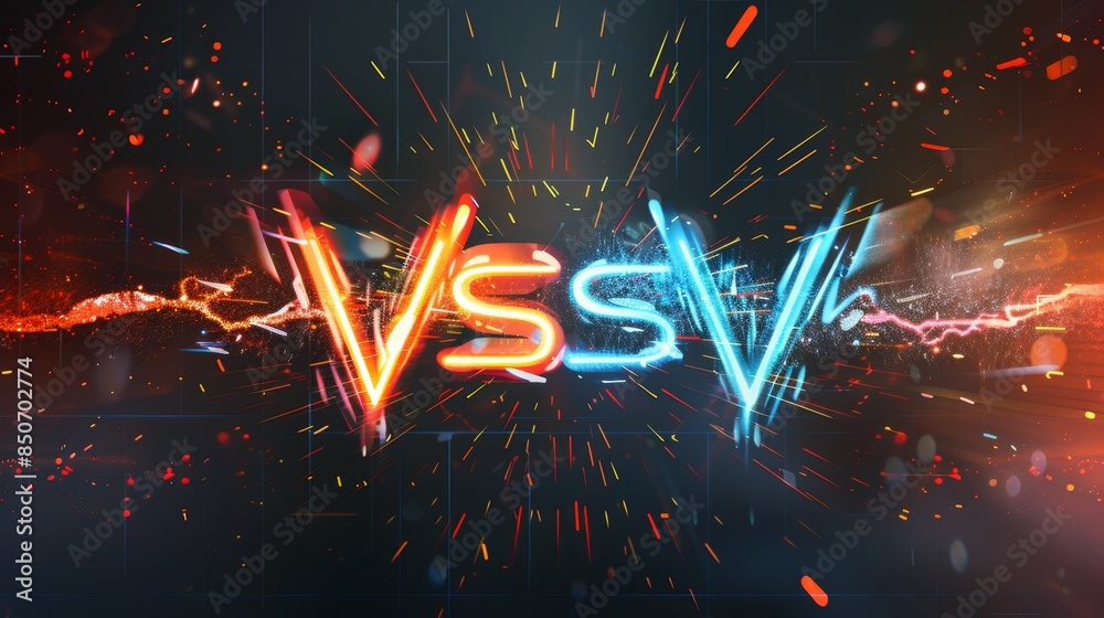 Dynamic versus concept with glowing red and blue letters, representing ...