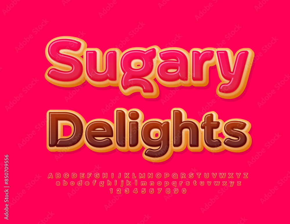 Vector tasty flyer Sugary Delights. Bright Sweet Font. Delicious Donut ...