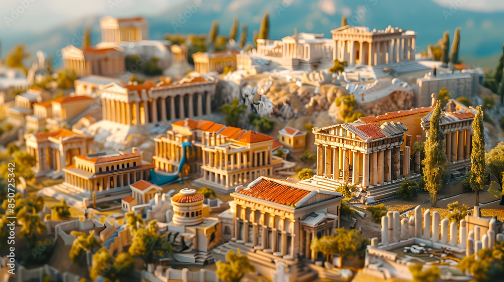 An ancient Athens scene with the Acropolis, the Parthenon, and other ...