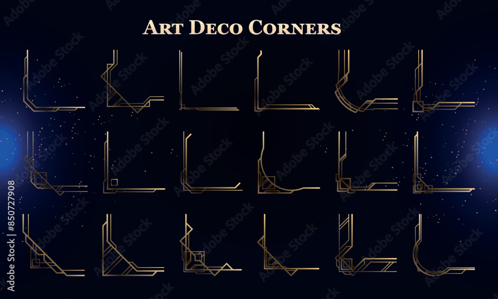 Set of Art Deco Modern Corners for user interface, poster, video ...