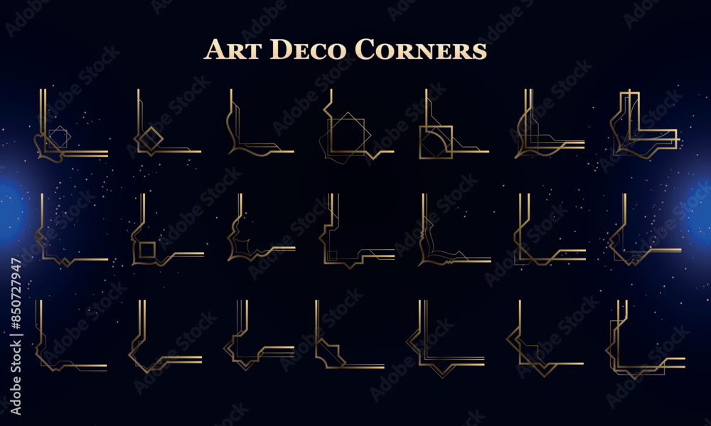 Set of Art Deco Modern Corners for user interface, poster, video ...